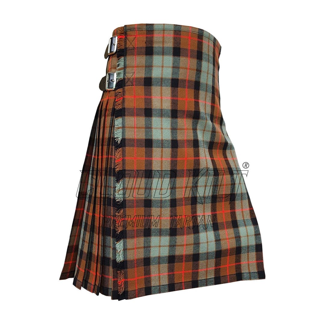 Gunn Weathered Tartan Kilt | 8 Yard Kilt | Traditional Scottish Men's ...