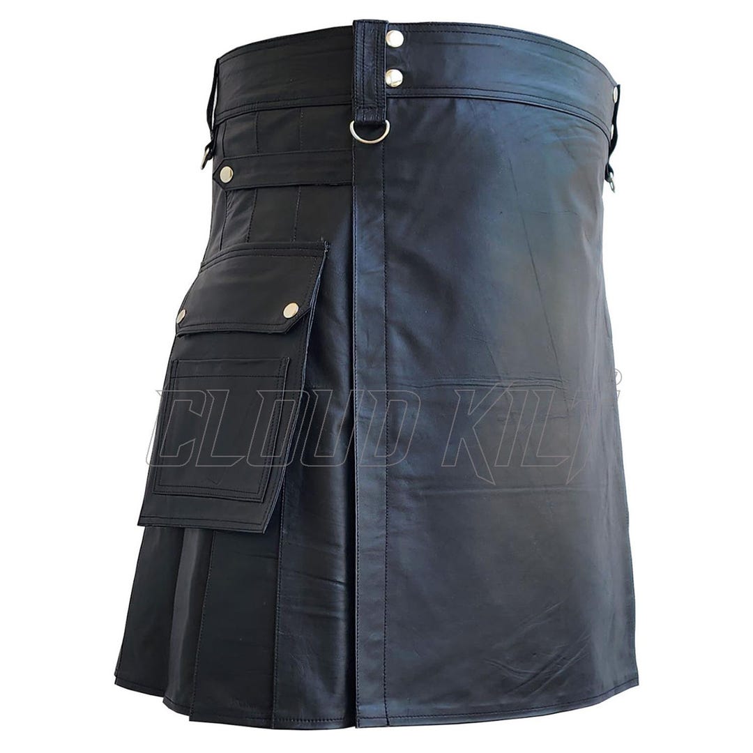 Men's Black Leather Kilt – Handcrafted Scottish Highland Wear Kilts for ...