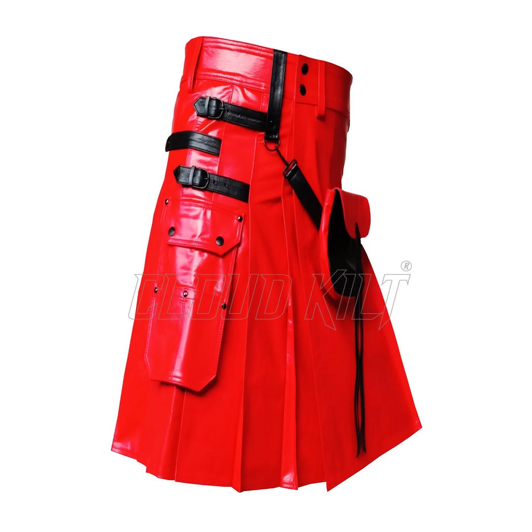 Real Cowhide Leather Kilt Red Color With Sporran Bag Scottish ...