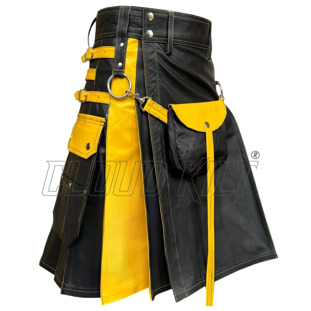 Black & Yellow Leather Kilt With Sporran: Highland Steampunk Cosplay ...