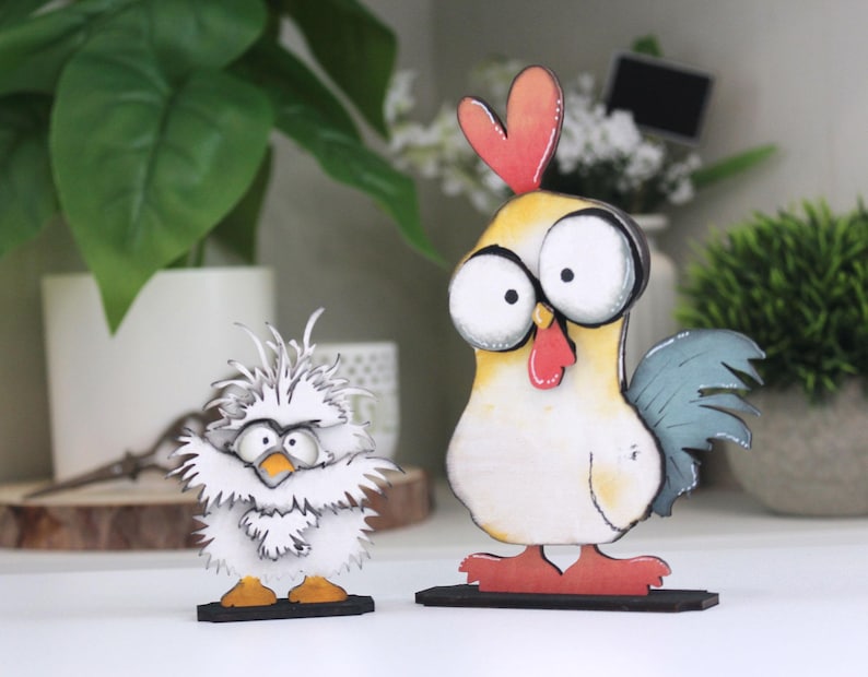 Bad Hair Chicken & Rooster, Farm Animals, Shelf Sitter, Digital ...