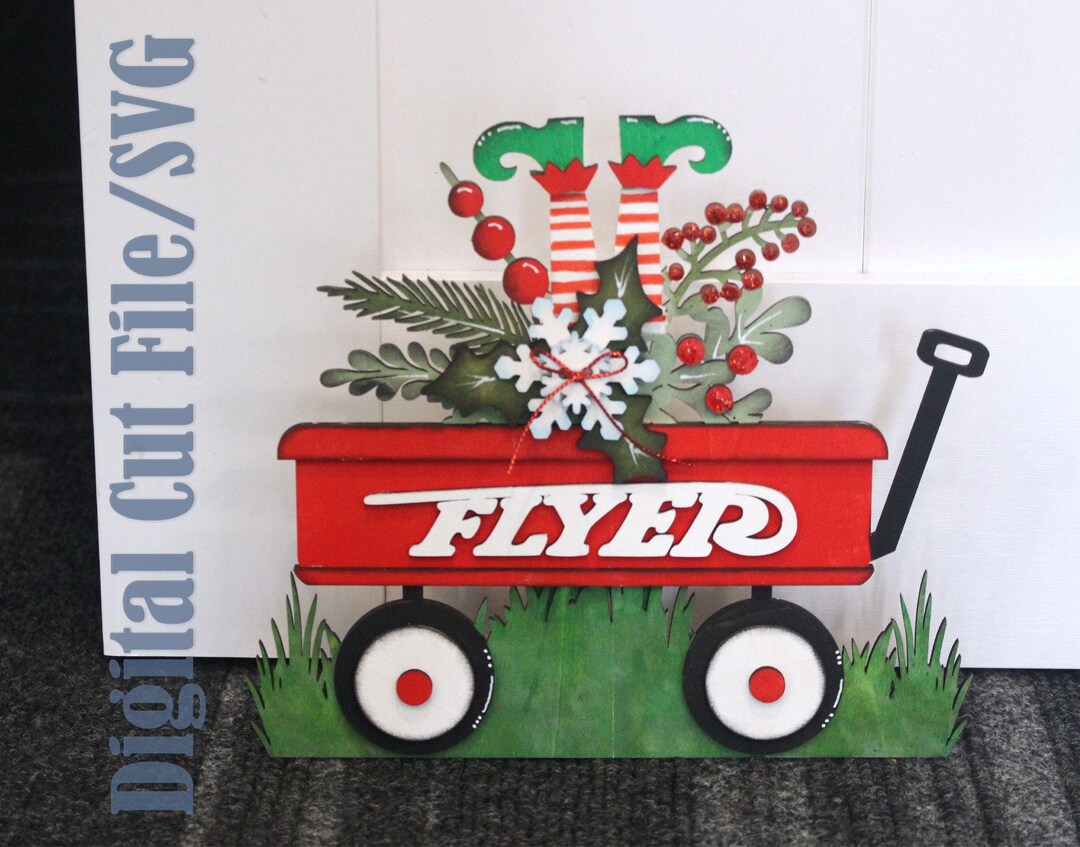 Unique Doorstop Red Wagon & Elf Shoes, Christmas Decor, Digital ...