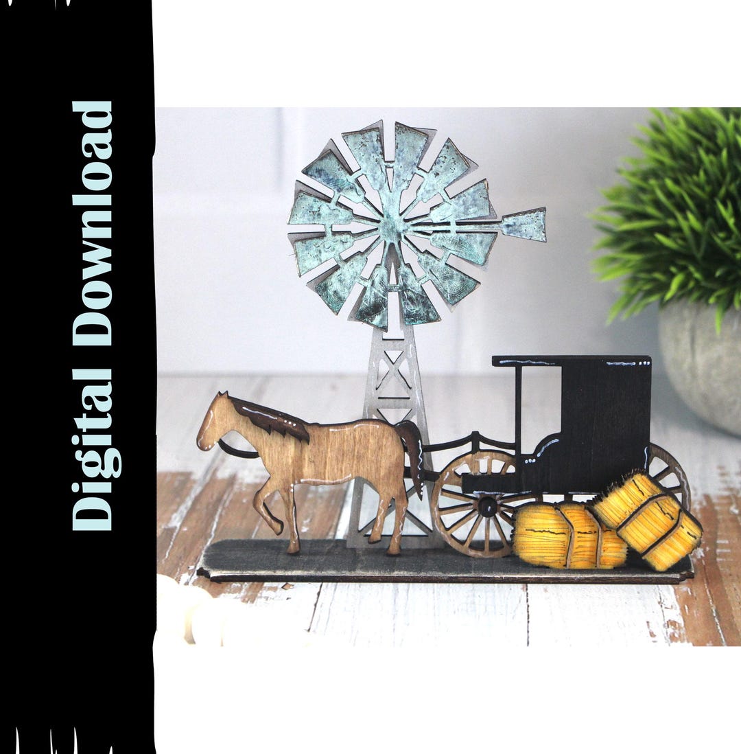Amish Buggy & Windmill, Digital Download, Laser Ready for 1/8 Inch, 3mm ...