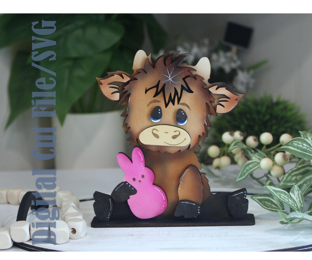 Highland Cow With Peep Shelf Sitter, Easter, Laser Cut SVG (digital ...