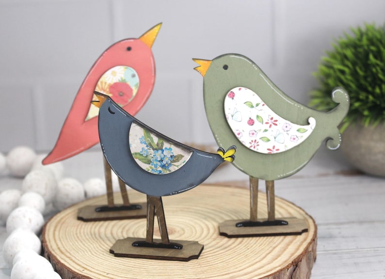 Trio of Birds, Whimsical Birds, Shelf Sitter, Digital Download, Laser ...