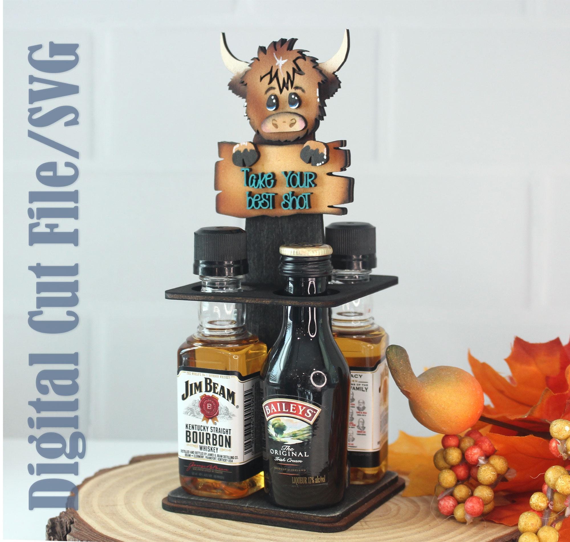 Unique Shooter Holder With Highland Cow, Mini Liquor Bottle Caddy ...