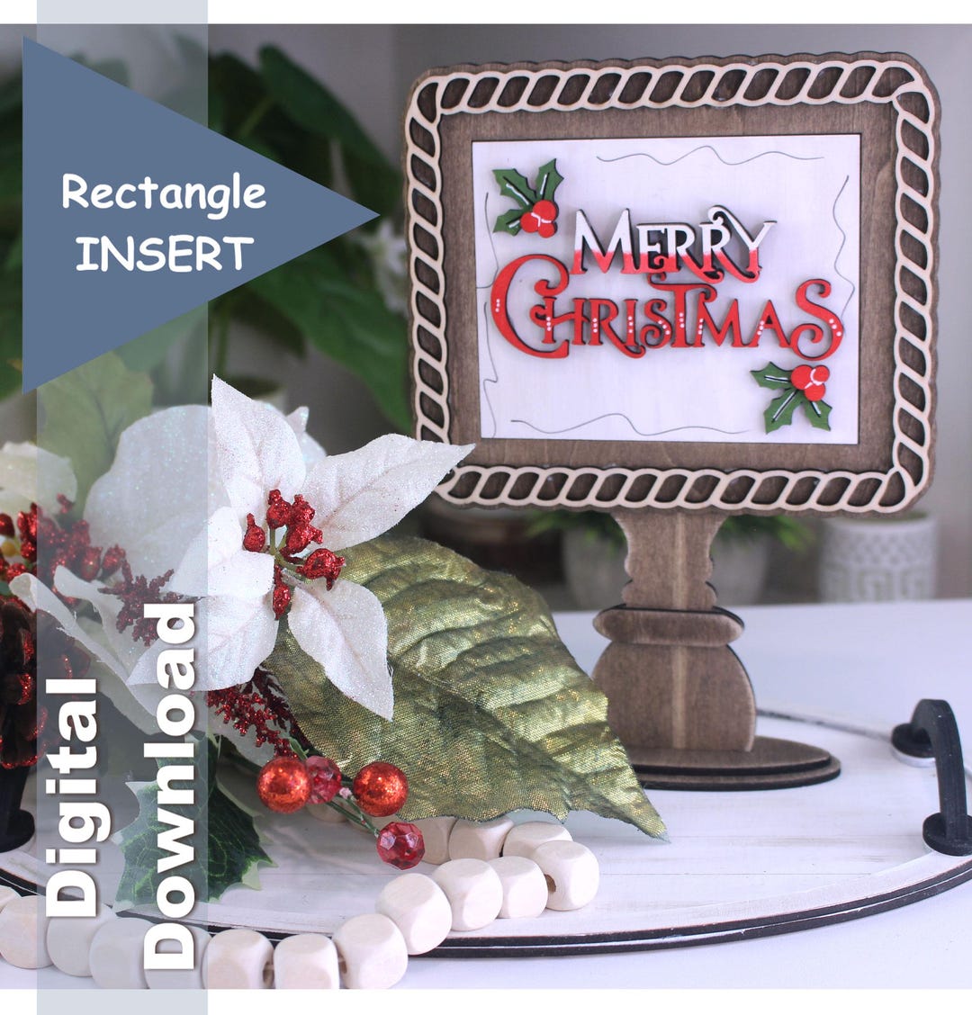 Merry Christmas Rectangle Frame Insert, Frame Sold Separately, Digital ...