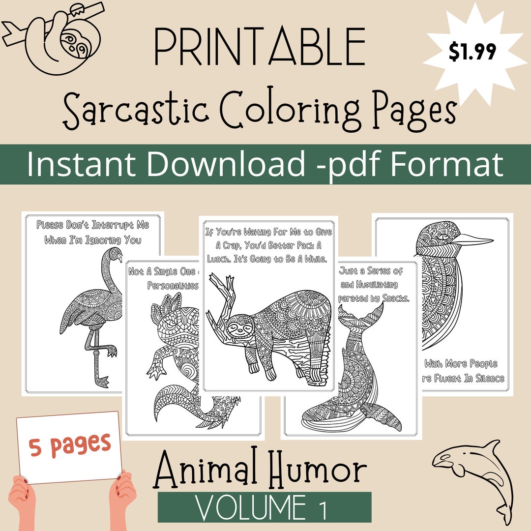 Printable Sarcastic Animal Coloring Pages for Adults – Funny Snarky ...