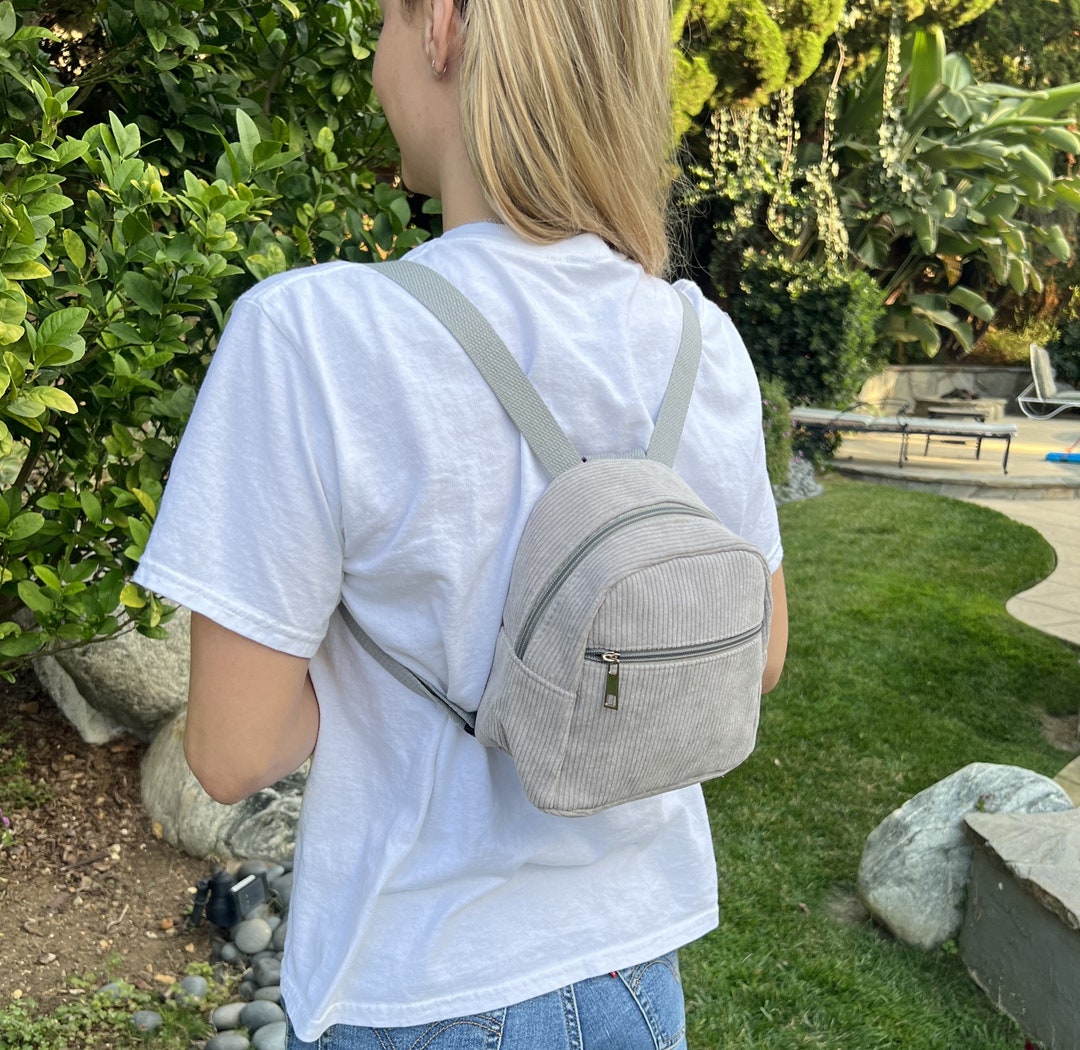 Corduroy Mini Backpack: Small Gray Essentials Bag - Etsy