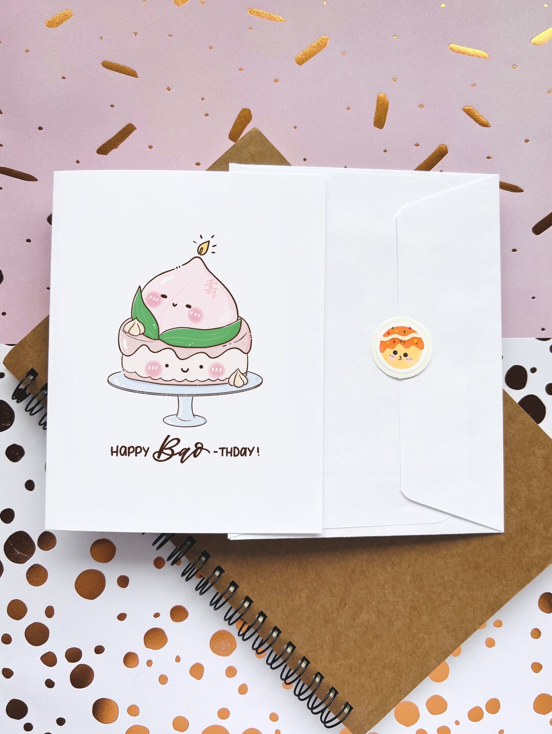 Cute Birthday Card | Happy Bao-thday | Foodie Card | Food Pun ...