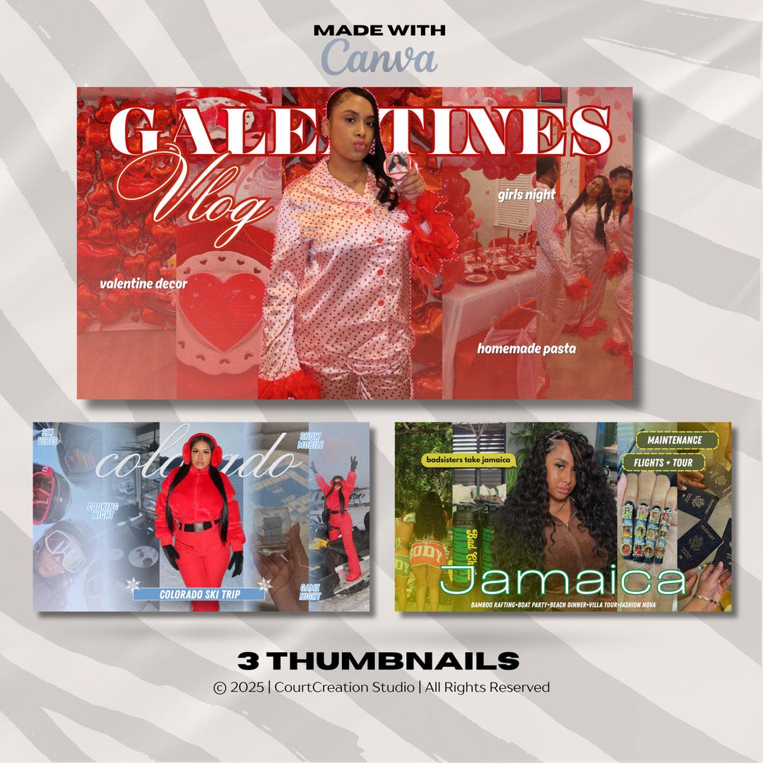 Canva Youtube Thumbnail Templates | Travel, Lifestyle Vlog (3 Editable ...