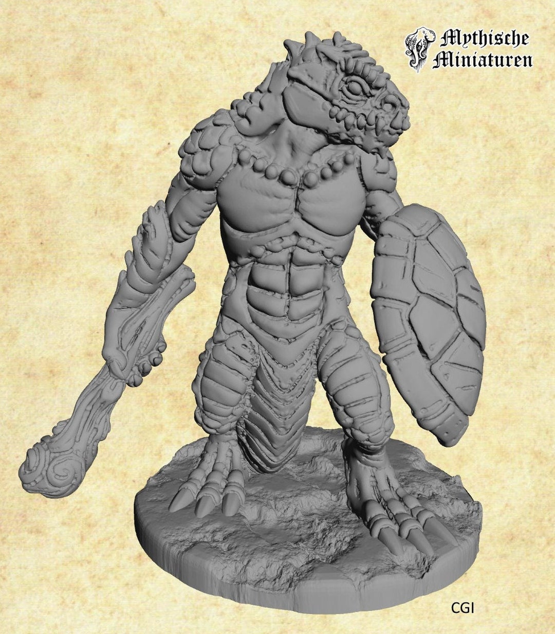 Lizardman With Shield and Club pose A1 fantasy Miniature, RPG, Tabletop ...