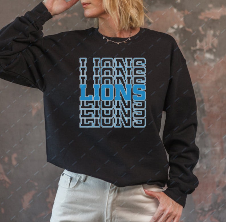 Lions Stacked Typography, Detroit Blue and Grey, Detroit Football Png - Etsy