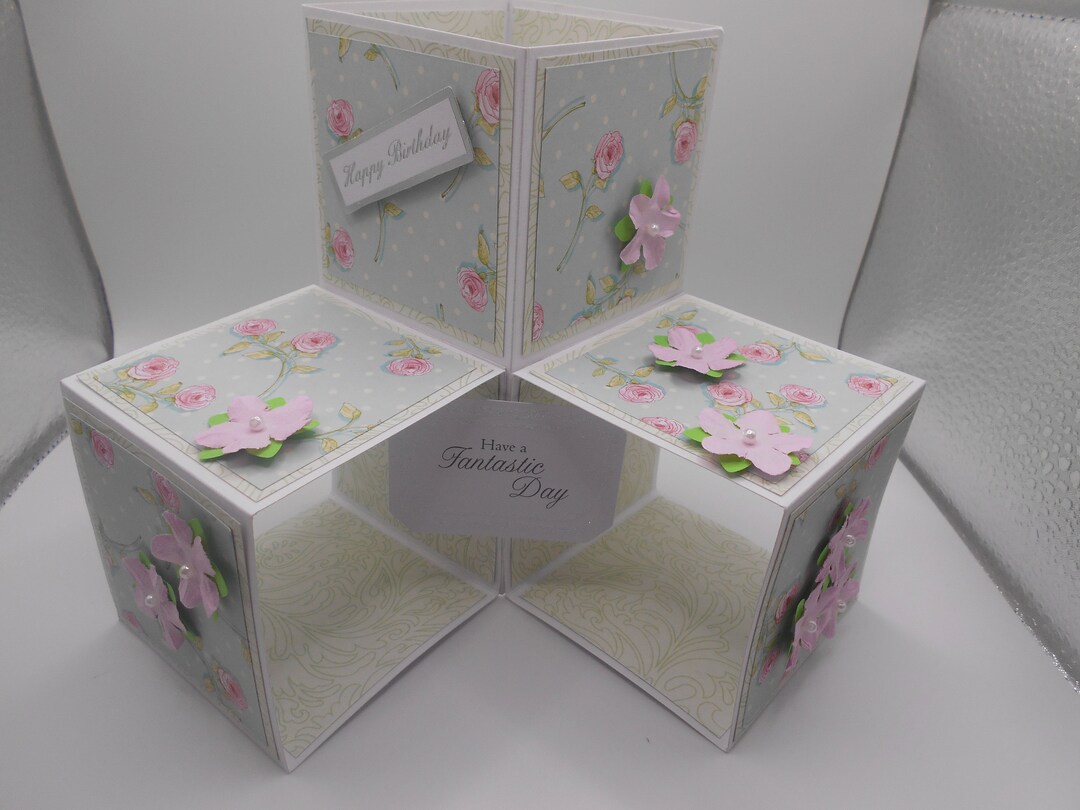 Happy Birthday, 3D Pop Cube Card, Flowers, Unique Card, Handmade Card ...