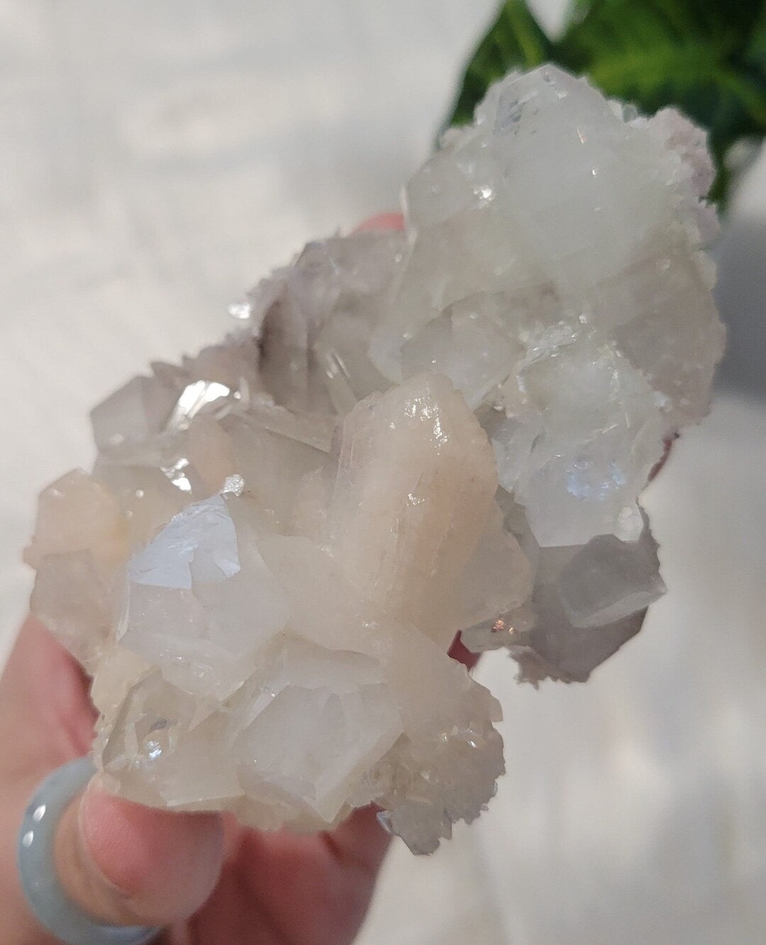 Lustrous Pointed Apophyllite With Stilbite on Druzy Chalcedony Clusters ...
