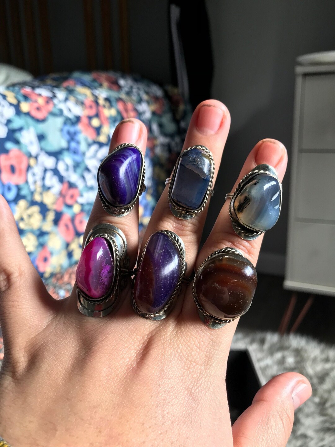Lacey Agate Rings-boho Stone-tumbled Stone Ring-adjustable Stone Ring ...