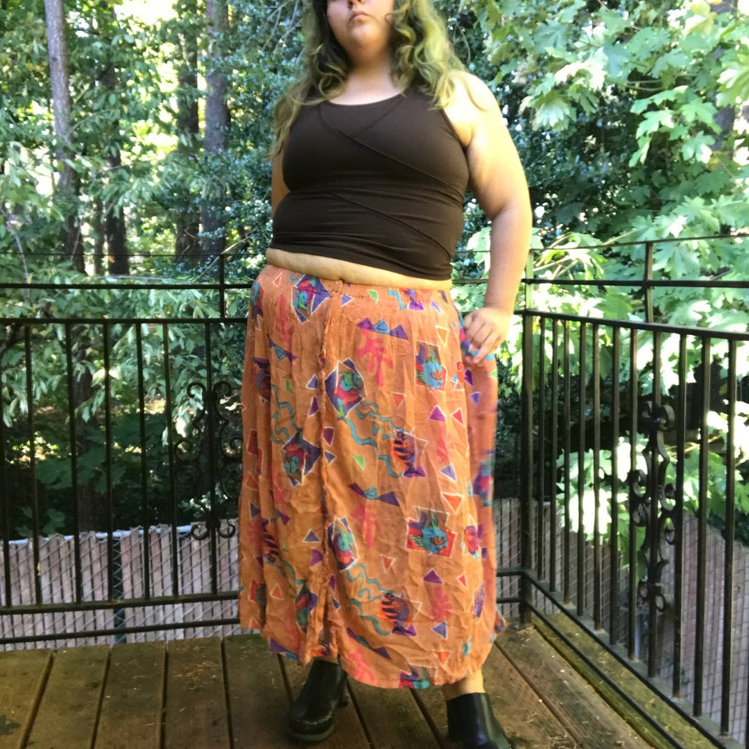 90s Color Block Tropical Fish Maxi Skirt Plus Size - Etsy