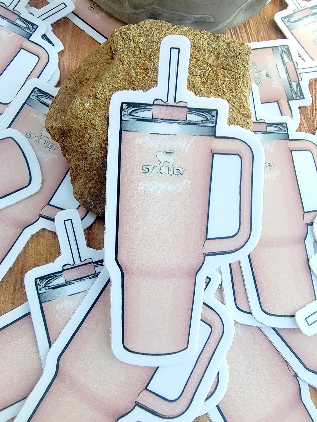 Emotional Support Stanley Tumbler Sticker, Light Peach Vinyl Decal - Etsy