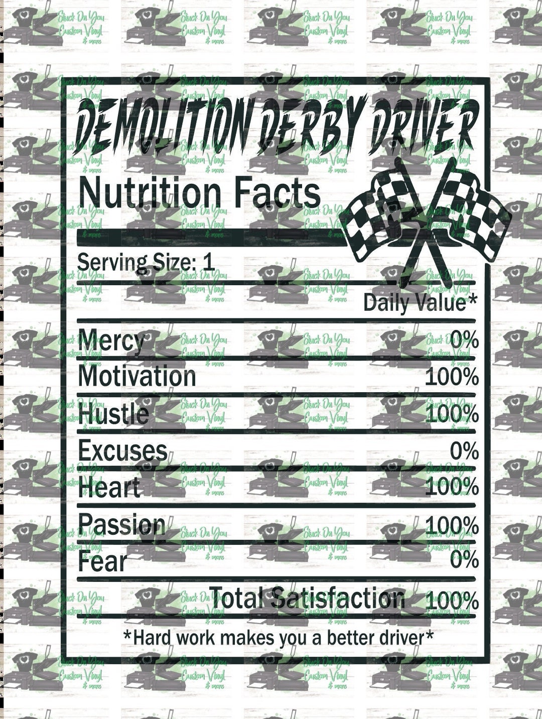 Demolition Derby Driver Nutrition Facts - Etsy