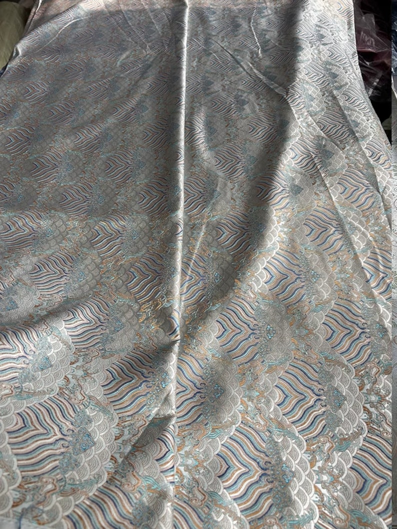 Ocean Waves Brocade Fabric: Silver White Silk Rayon Jacquard, 55"w - Etsy