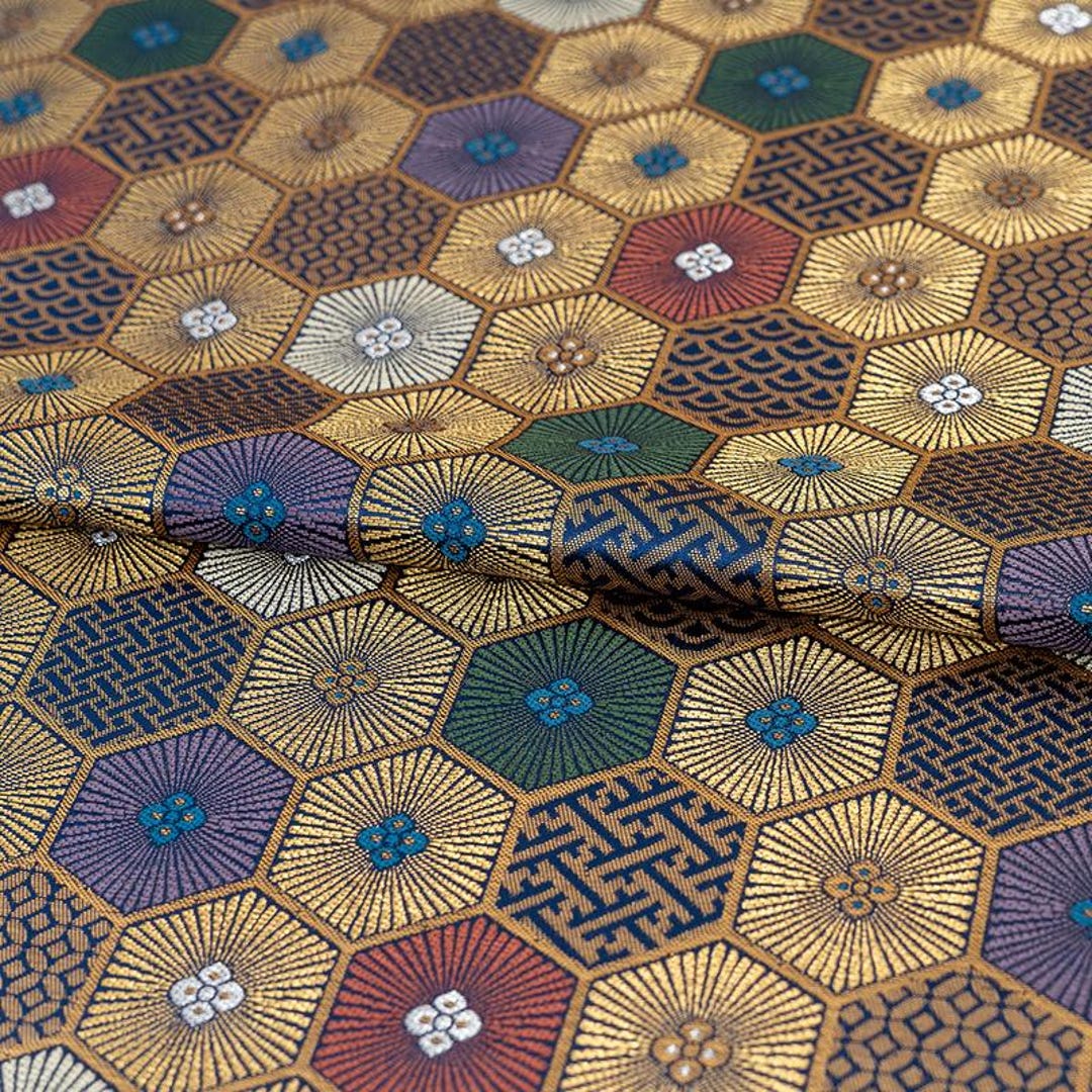 Nishijin Japanese Brocade Fabric: Tortoiseshell Gold Jacquard Silk ...