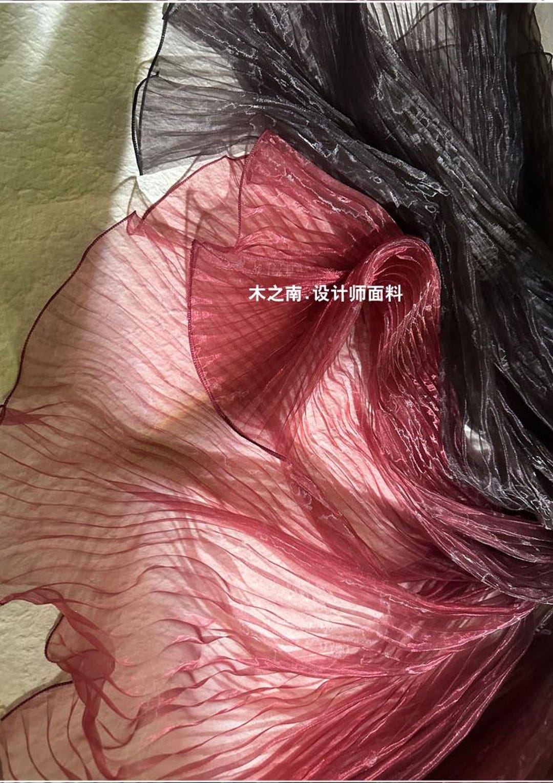 Black and Red Gradient Accordion Pleated Double-sided Big Wave Organza ...