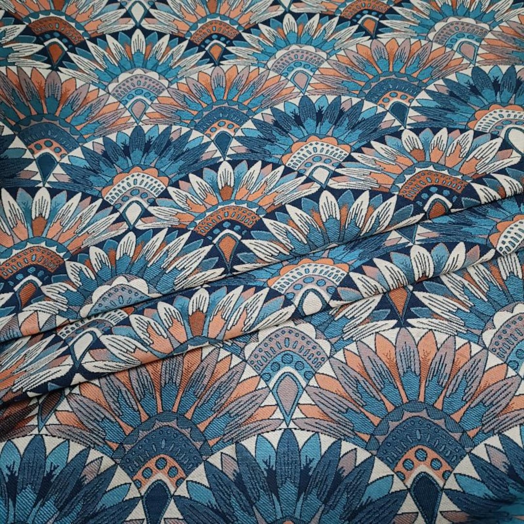 Bohemia Reversible Jacquard Woven Fabric, Blue Orange Color With ...