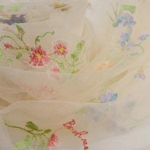 55“W Embossed Flowers Embroidery Fabric, 3D Silk Mesh Fabric, Curtain ...