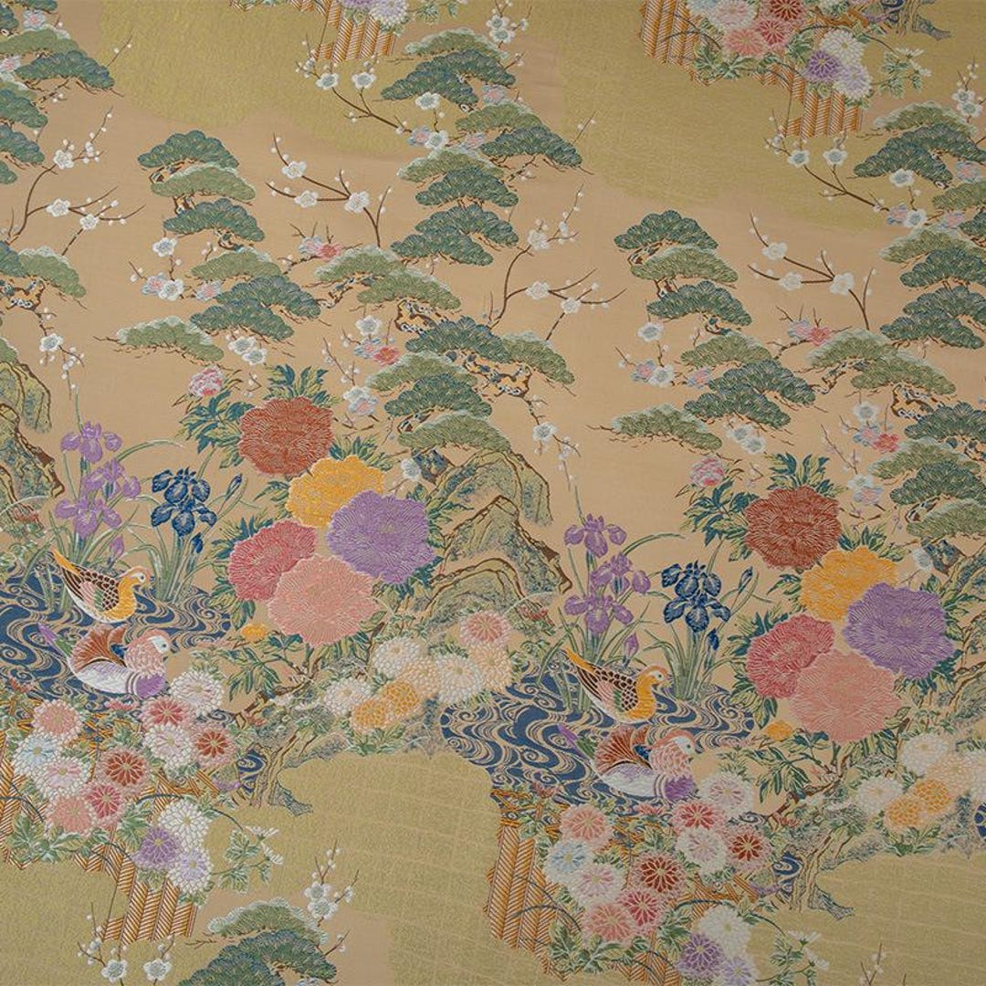 59"w Japanese Mandarin Duck Treasure Pattern, Nishijin Weaving ...