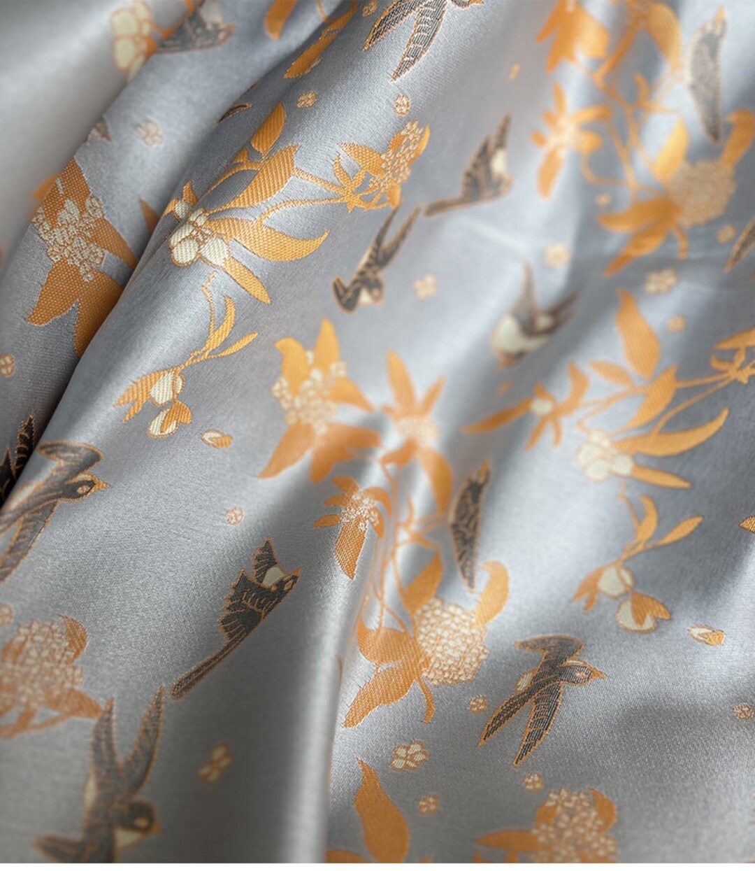 59"w Song Brocade Chinese Lute Tits Damask Silk Brocade, Emperor ...