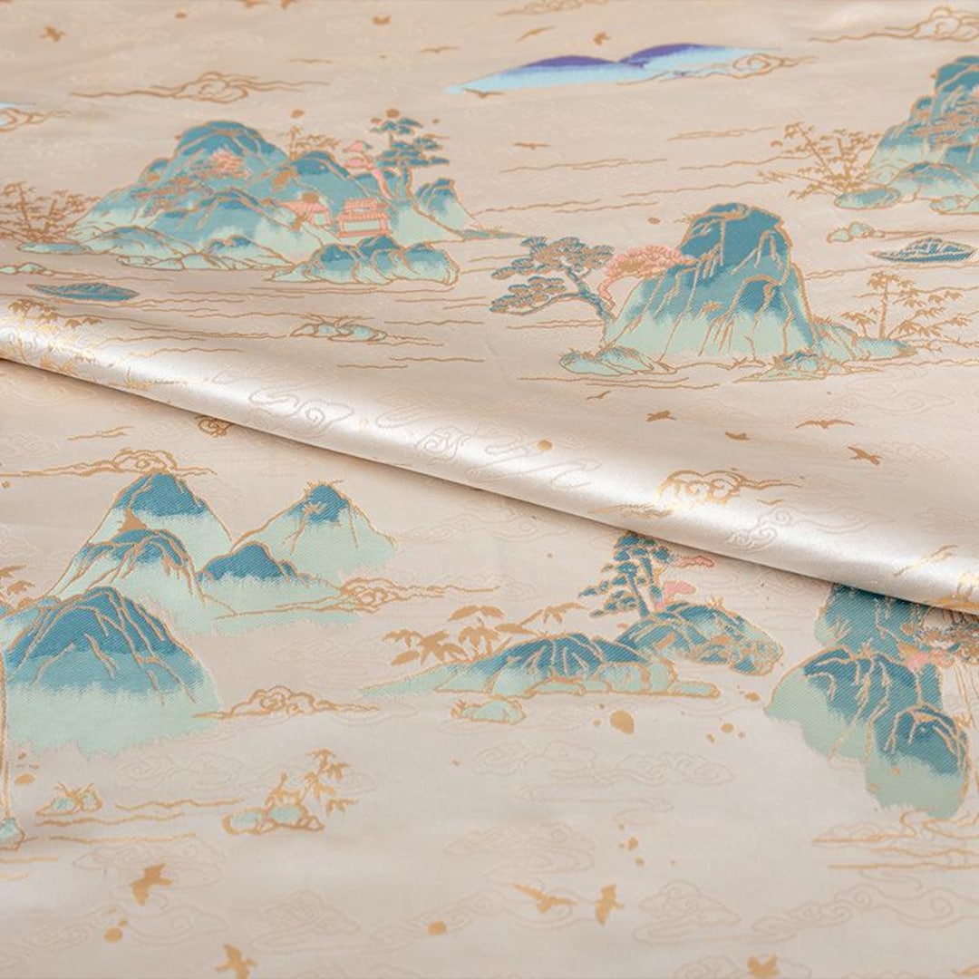 55" Silk Brocade, Landscape Painting Brocade, Emperor Tibetan ...