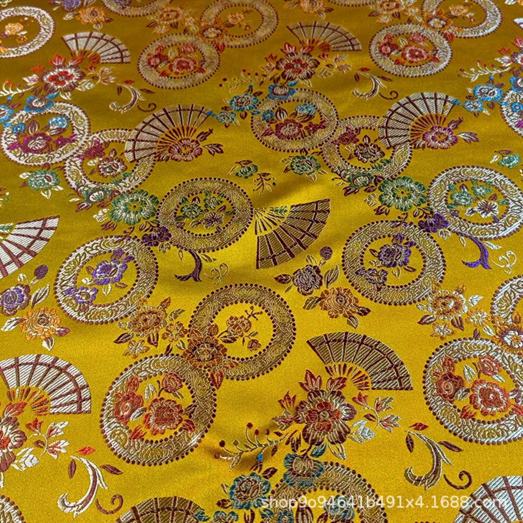 59"w Japanese-style Belt Nishijin Brocade Gold 襕 Fabric しだれ桜に Snow ...