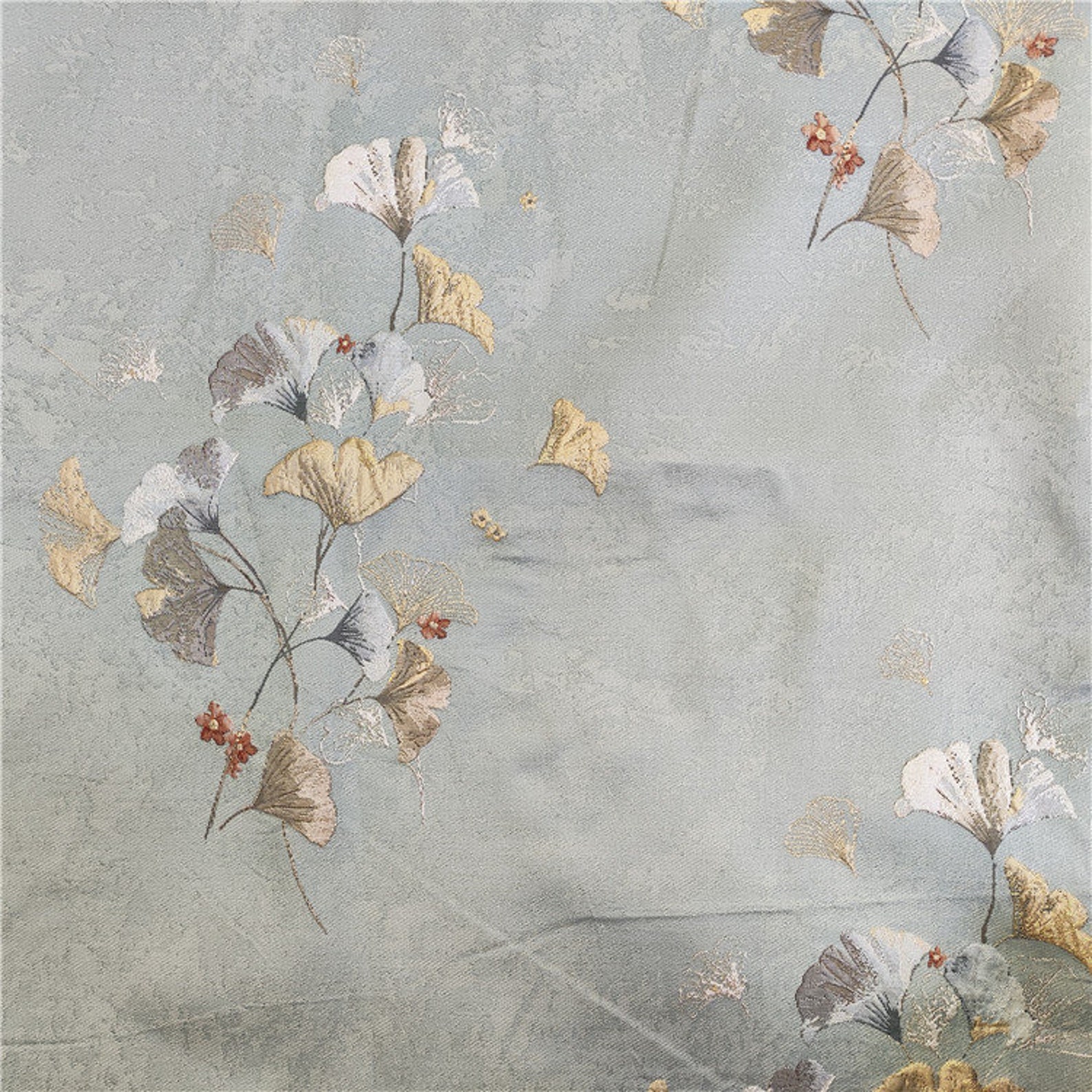 Ginkgo Pattern Jacquard Satin Fabric: Costume, Upholstery, Sewing (55"w ...