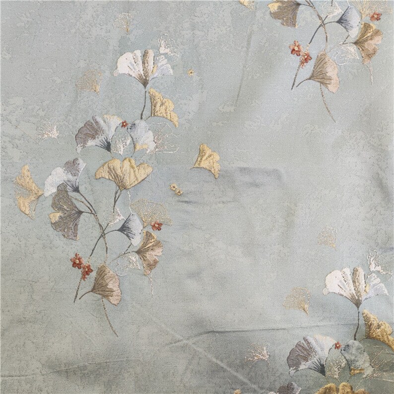 Ginkgo Pattern Jacquard Satin Fabric: Costume, Upholstery, Sewing (55"w ...