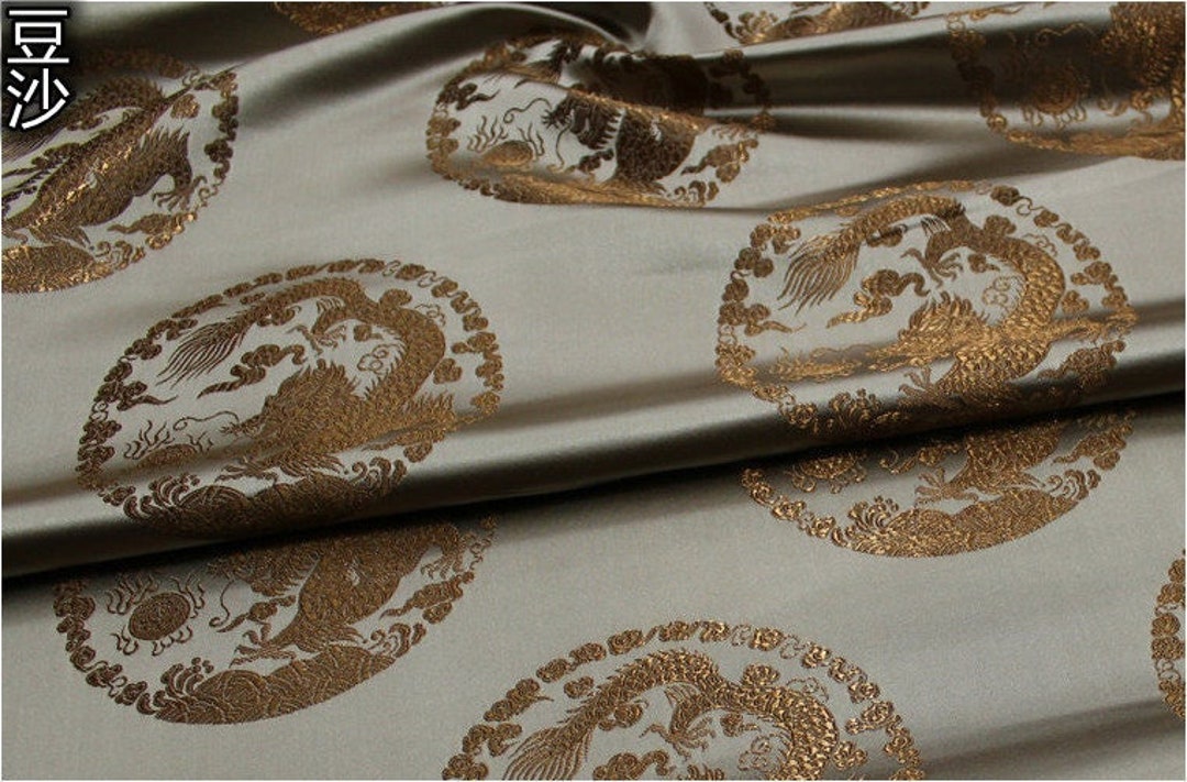 Round Multi-color Chinese Dragon Silk Brocade Fabric, Tang Suit ...