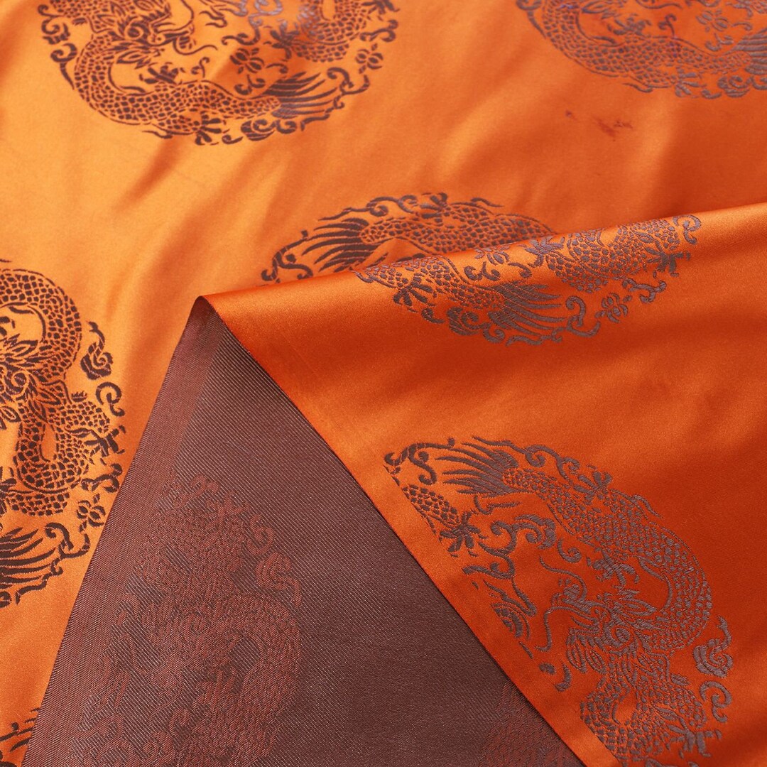 Round Plain Chinese Dragon Silk Brocade Fabric, 29.5"w, Upholstery ...
