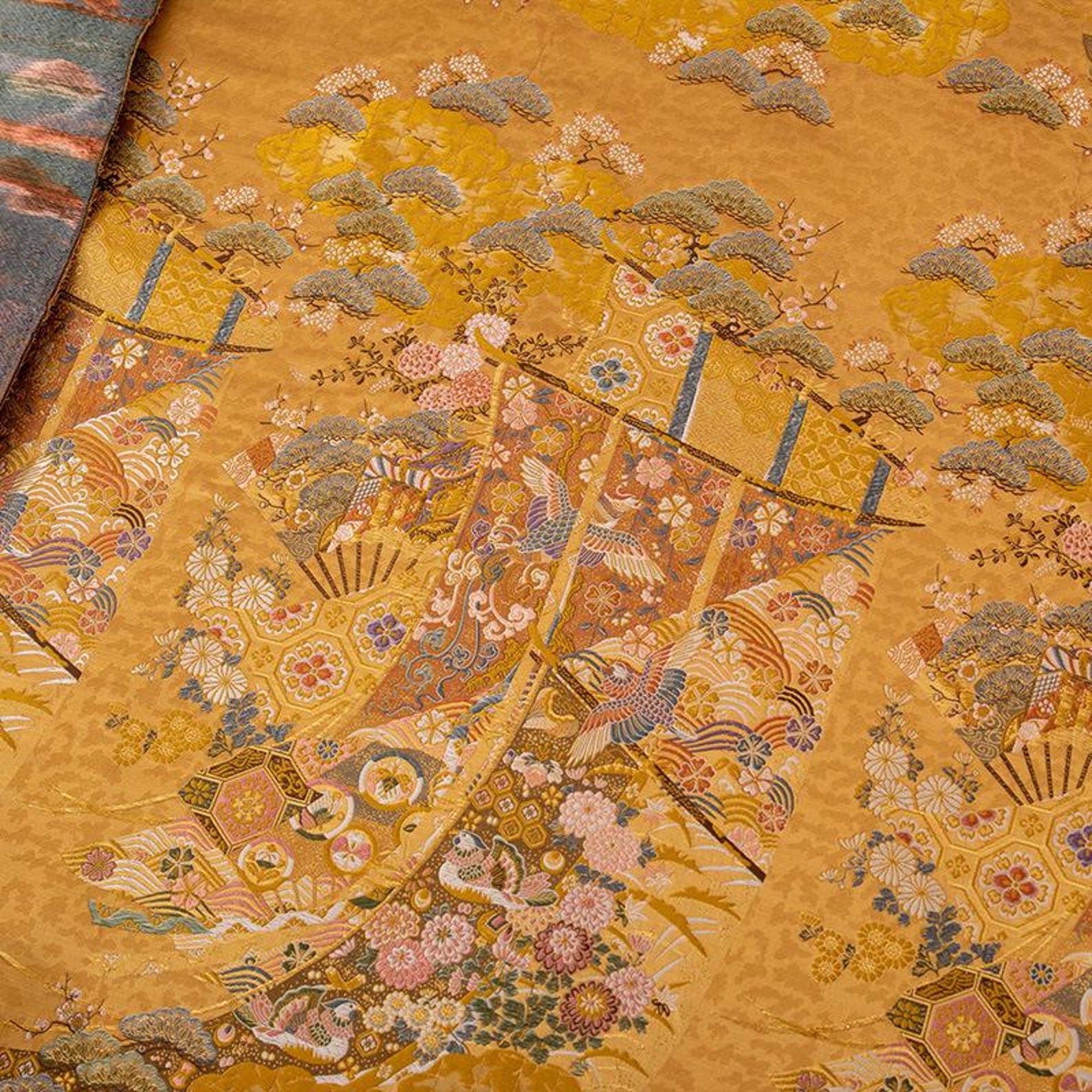 Gold Rose Brocade Fabric: 55" Zen Flower Upholstery, Costume, Decor - Etsy