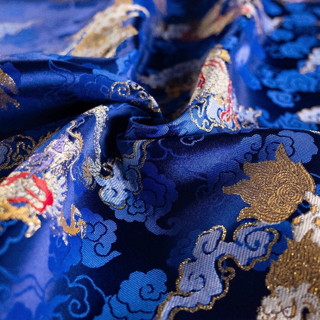 Chinese Dragon & Kirin Brocade Fabric: Blue Rayon, 55" Wide - Etsy