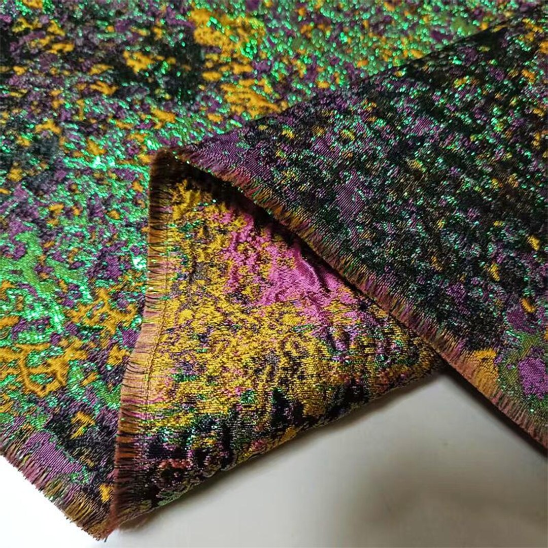 Reversible Jacquard Brocade Fabric With Oil Painting Effect & Metallic ...
