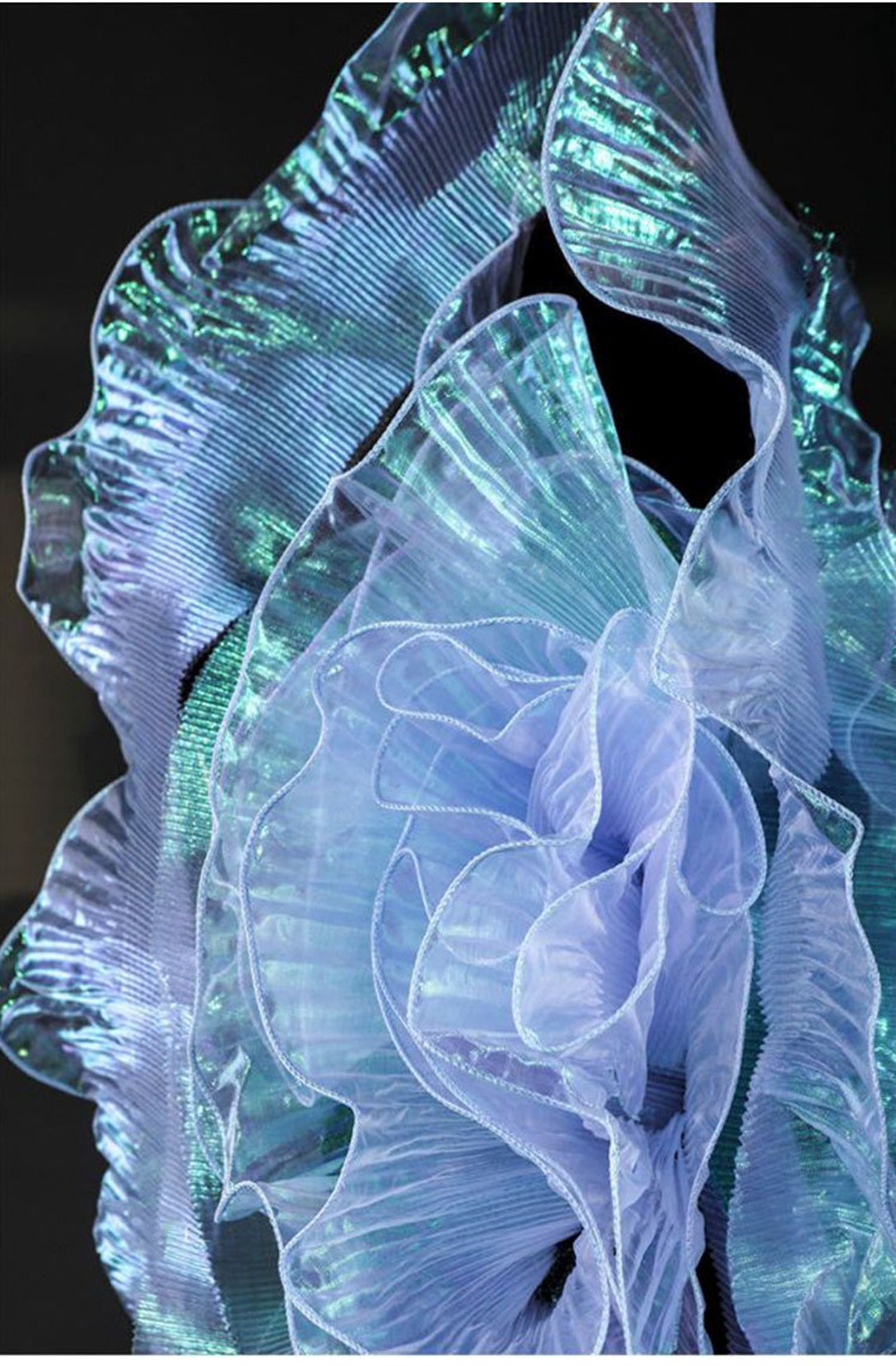 Two Toned Fabric, 13cm Wide 3D Folds Ruffle Organza, Designer Fabric ...