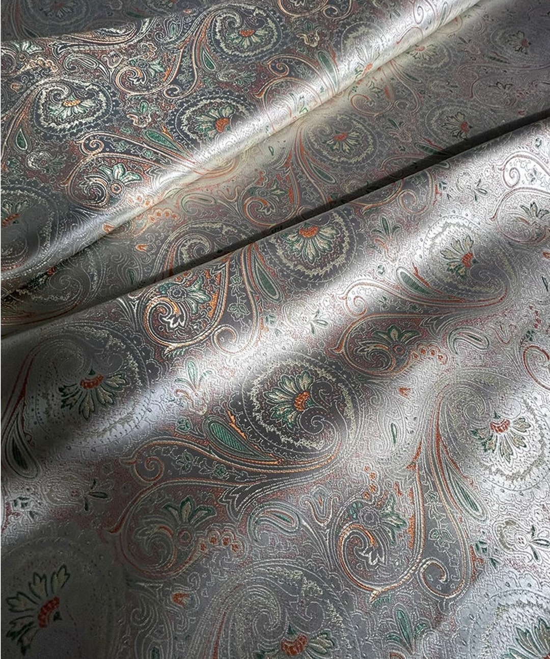 Silver Green Pipa Flower Jacquard Fabric, 55"w Cheongsam, Qipao ...