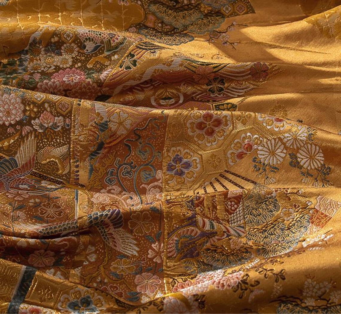 Gold Rose Brocade Fabric: 55" Zen Flower Upholstery, Costume, Decor - Etsy