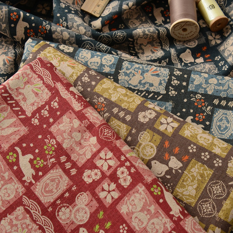 Japanese Cotton Linen Fabric: Patchwork Print for Sewing & Upholstery ...