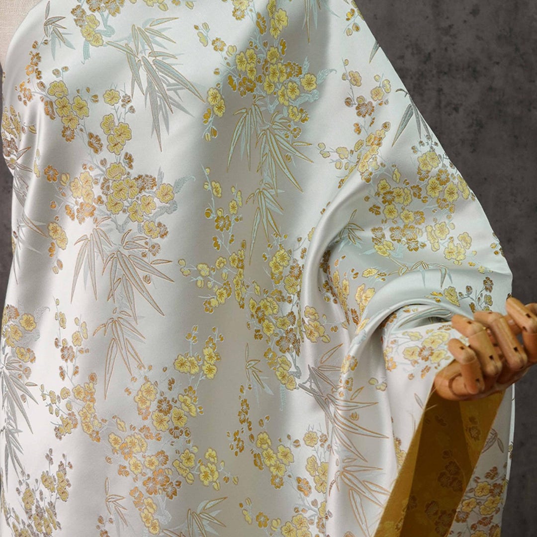 Silver Yellow Floral Brocade Fabric: 64" Rayon Blend, Costume Decor - Etsy
