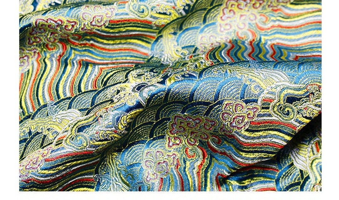 Chinese Silk Brocade Fabric Sample: Multi Color Sewing Material ...