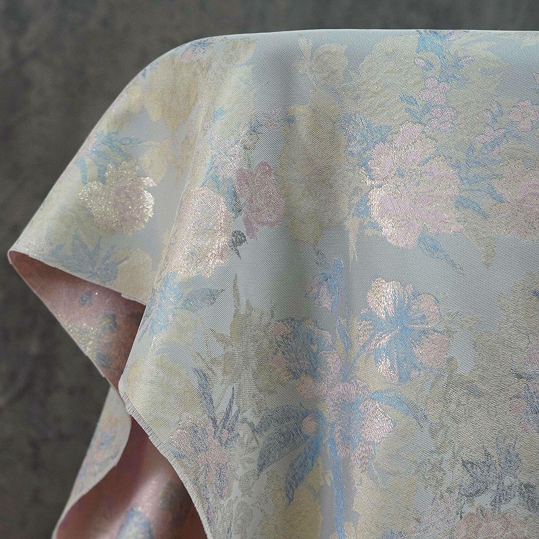 63"w Chinese Gorgeous Gold Thread Flower Tapestry Satin Brocade ...
