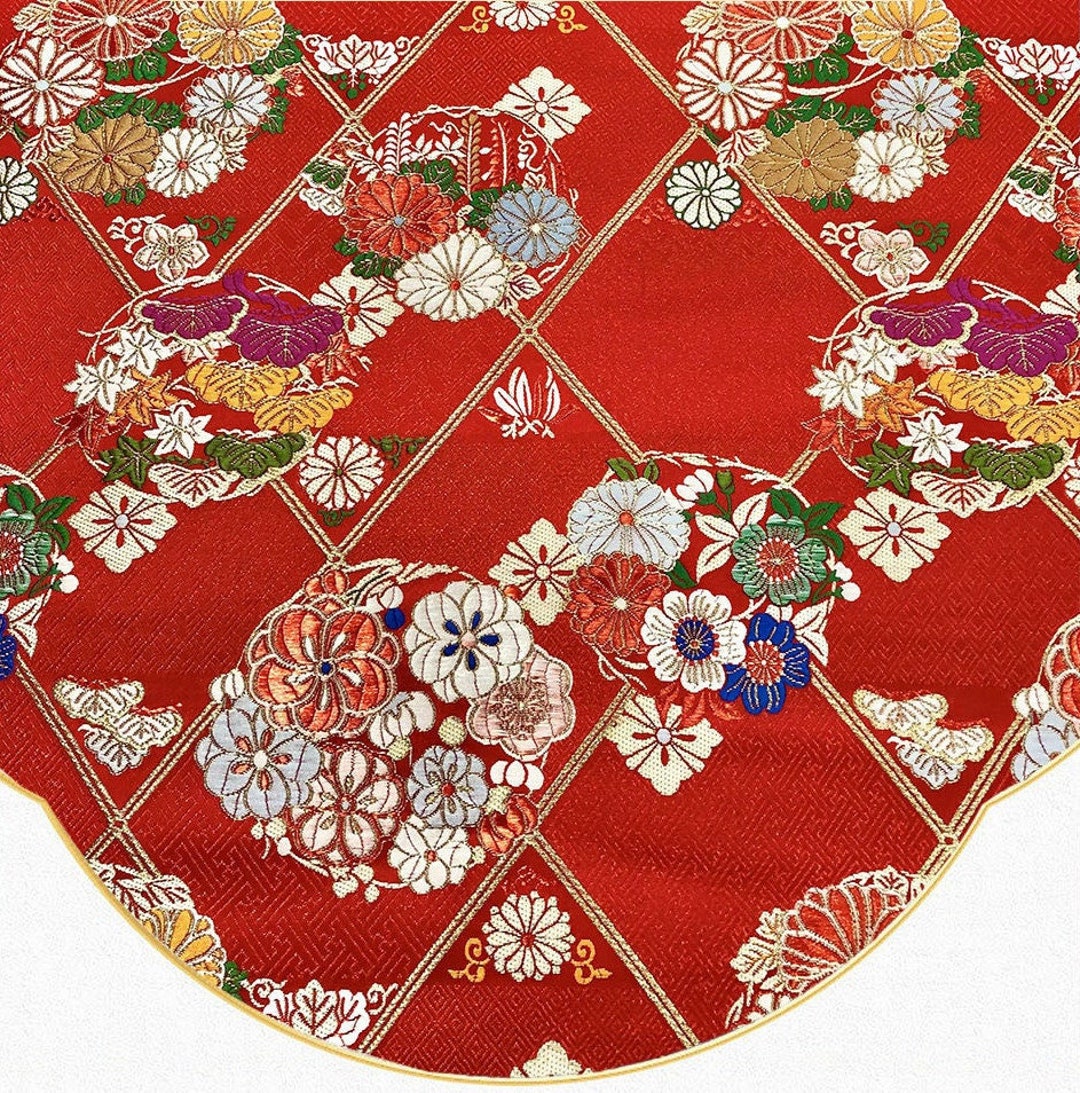 Nishijin Japanese Floral Brocade Fabric: Red Silk Rayon Jacquard - Etsy