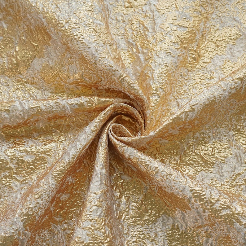 Gold Metallic Jacquard Fabric by the Yard: 3D Embossed Woven Upholstery ...