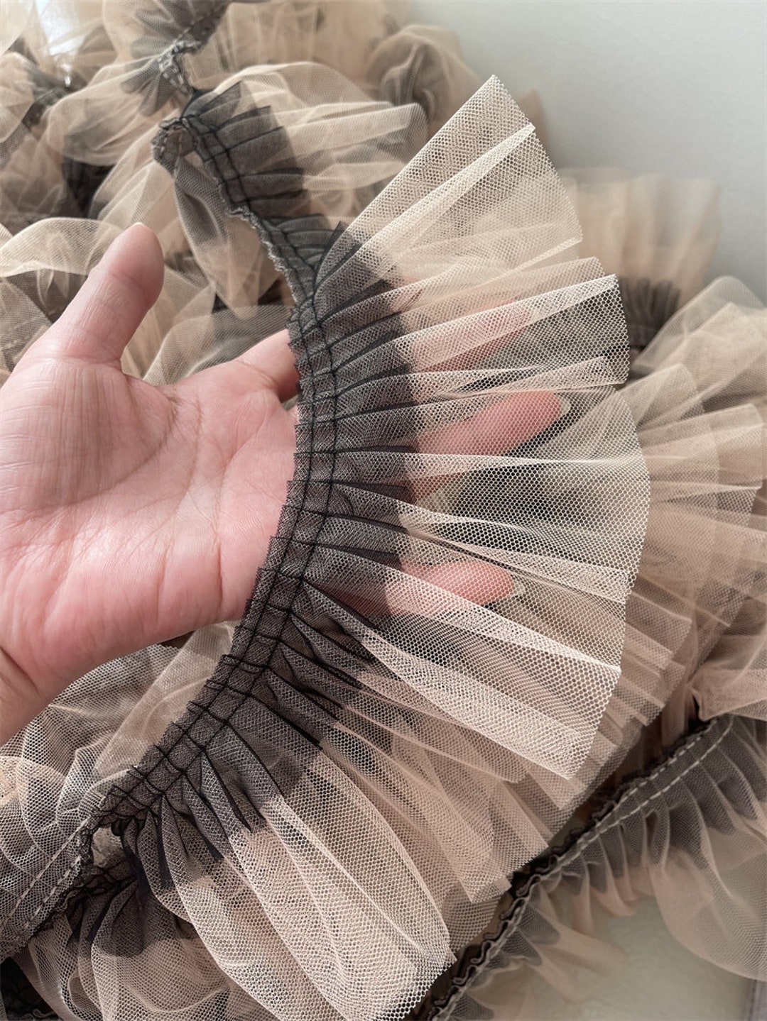 Sheer Pleated Ruffle, 3.5" W 3D Folds Ruffle Mesh Fabric, Designer ...