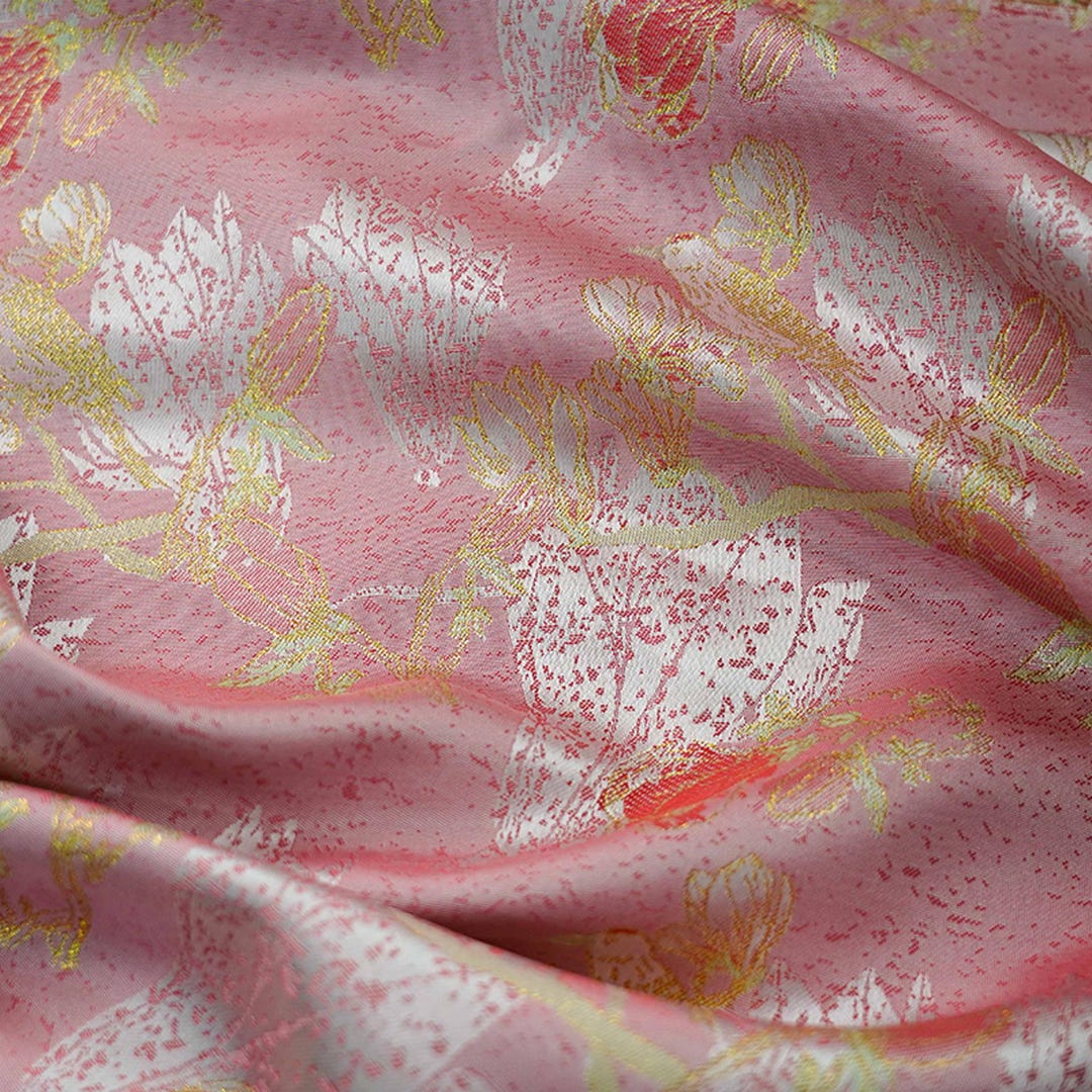 59"w Chinese Gorgeous Gold Thread Flower Tapestry Satin Brocade ...